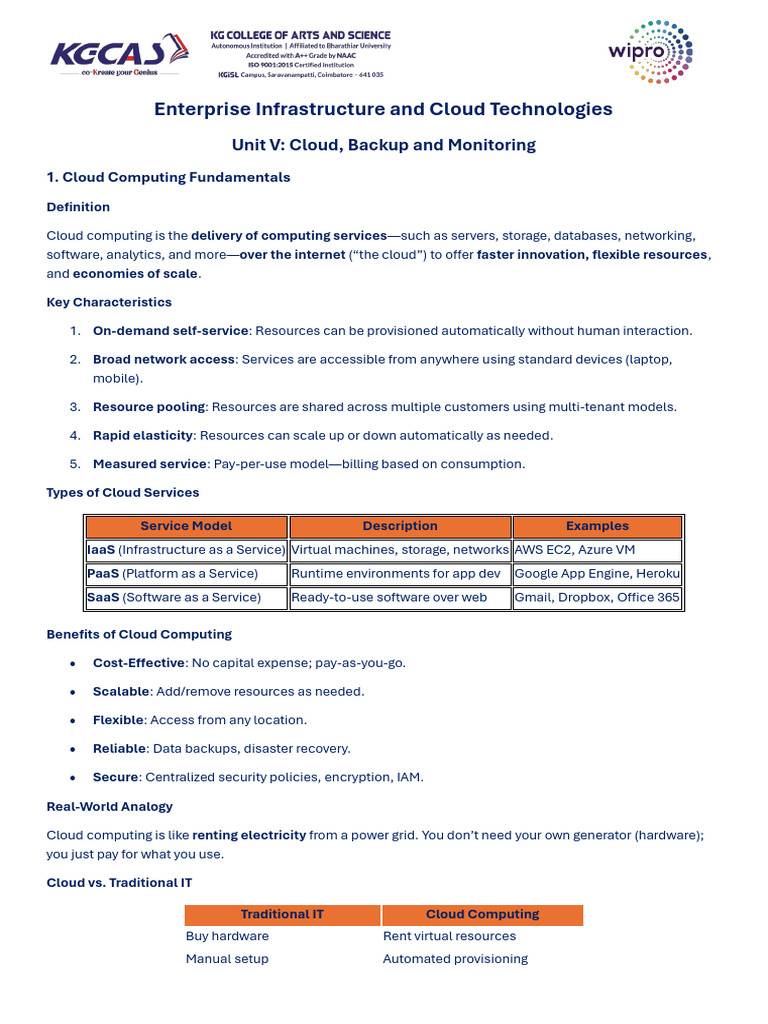Unit V - Cloud, Backup and Monitoring | PDF | Cloud Computing | Backup