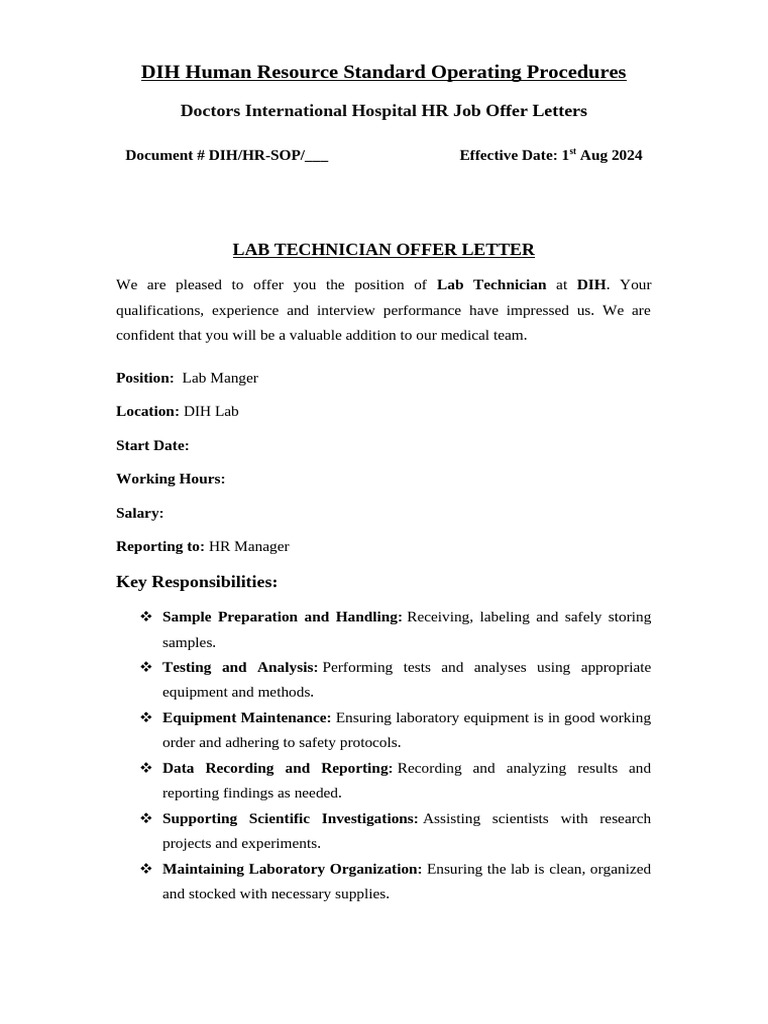 Lab Technician Job Offer Letter | PDF | Laboratories | Verification And ...