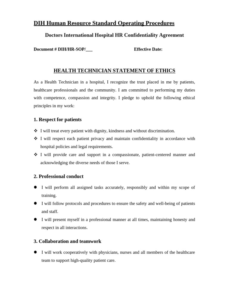 Health Technician Statement of Ethics | PDF