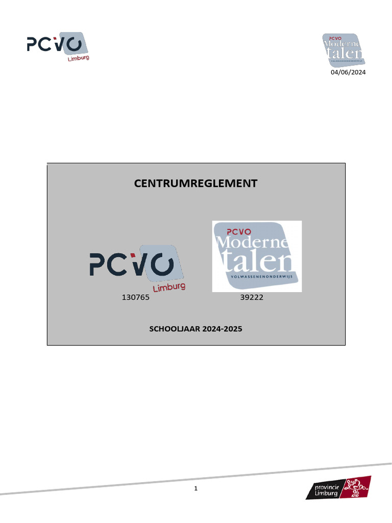 Centrumreglement PCVO Limburg & PCVO Moderne Talen 2024-2025 | PDF
