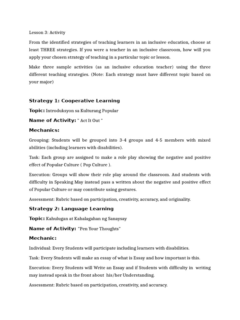 From The Identified Strategies of Teaching Learners in An Inclusive ...