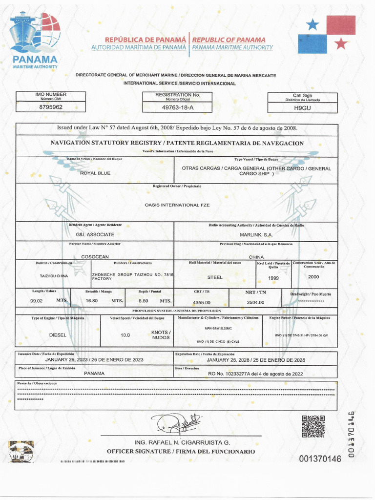 Panama Registry Certificate | PDF