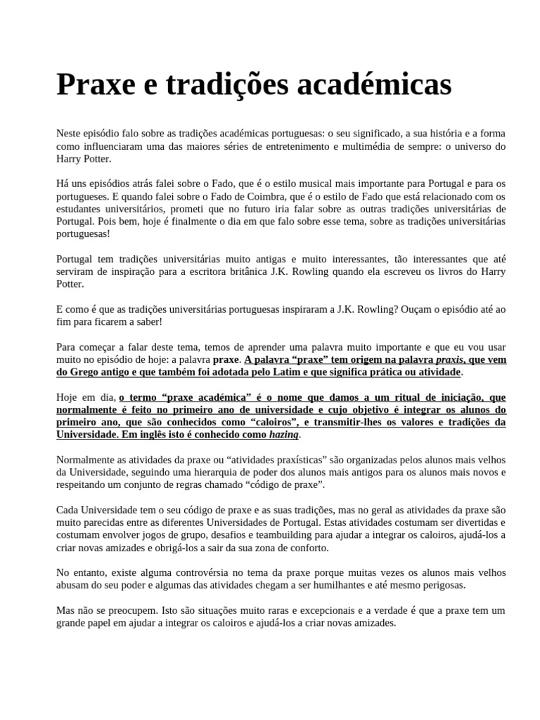Significado e História da Praxe Académica | PDF | Portugal | J.K. Rowling