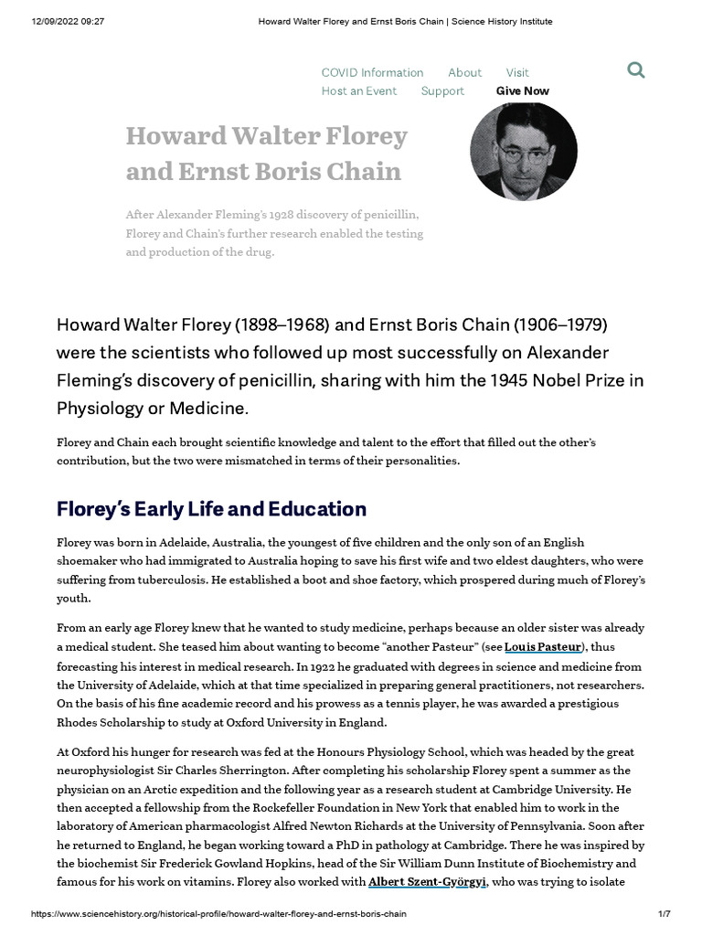 Howard Walter Florey and Ernst Boris Chain - Science History Institute ...