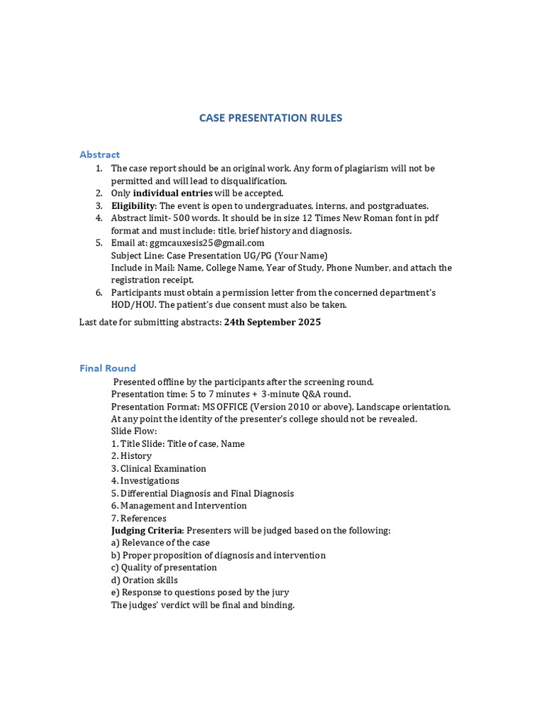 Case Presentation Rules Final | PDF