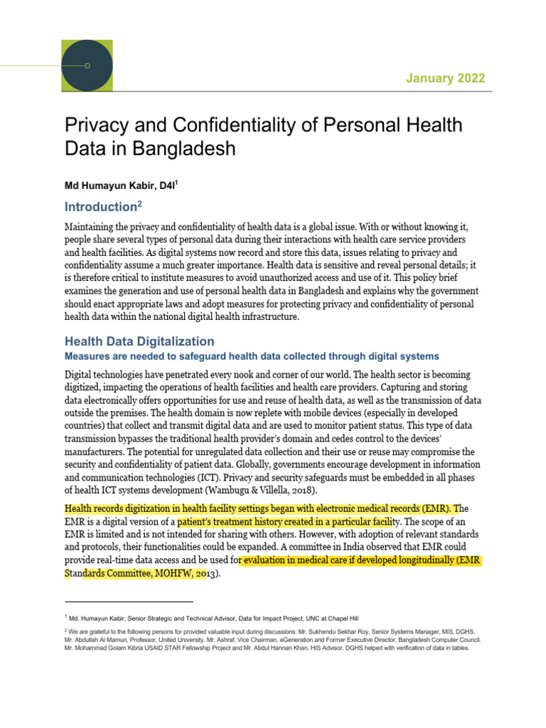 Privacy and Confidentiality of Personal Health Data Jan 2022 | PDF ...