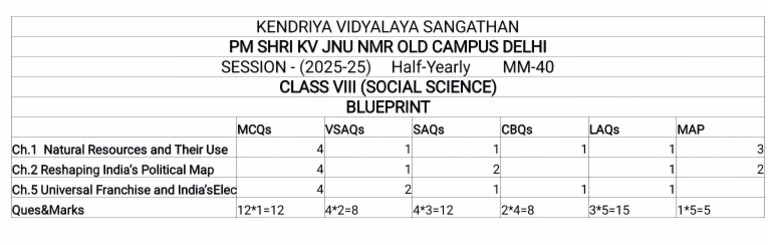 Class 8 Social Science Blueprint 2025 | PDF