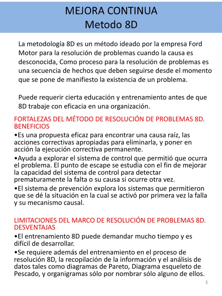 Implementando el método 8D para la resolución de problemas en una ...