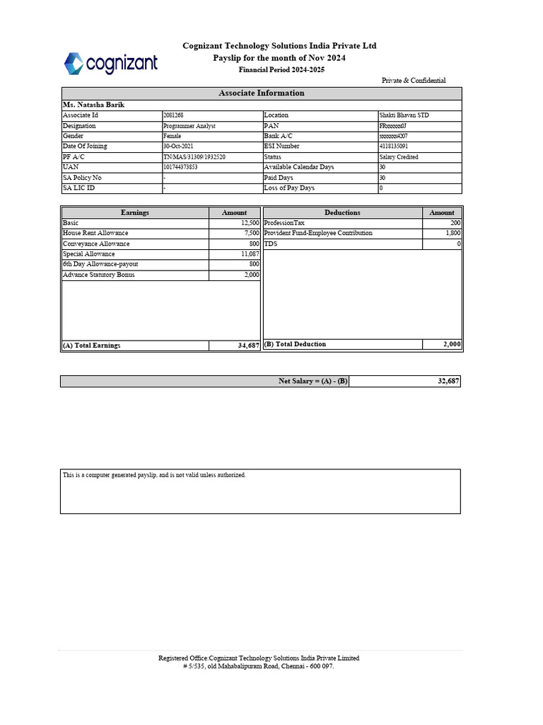 India Payslip November 2024 | PDF | Taxes | Government Finances