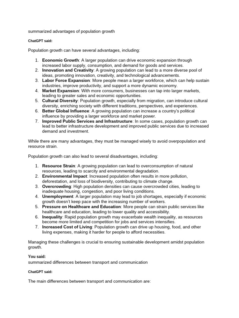 Summarized Advantages of Population Growth | PDF | Cost Of Living ...