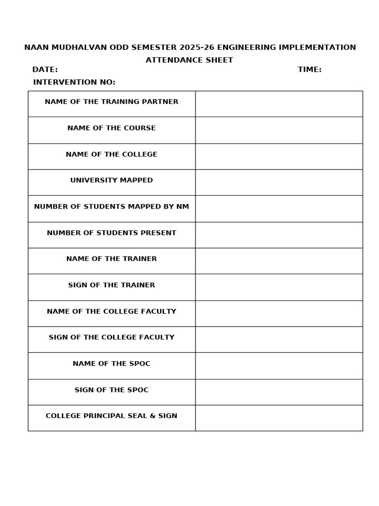 Intervention Attendance Format | PDF