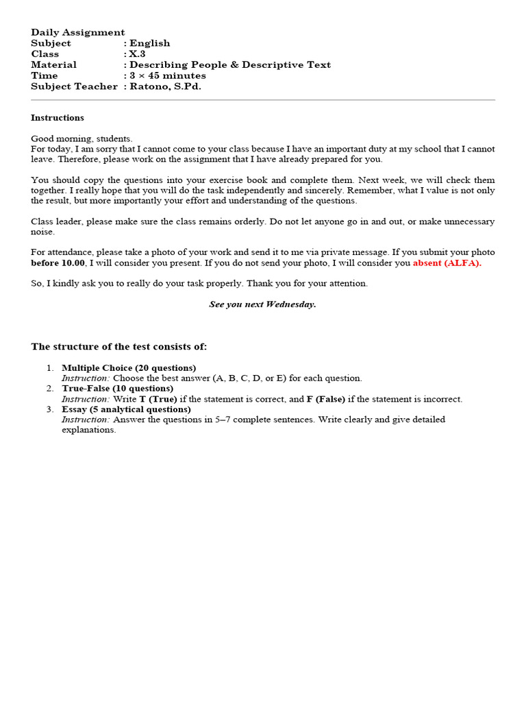 English Assignment: Descriptive Texts | PDF