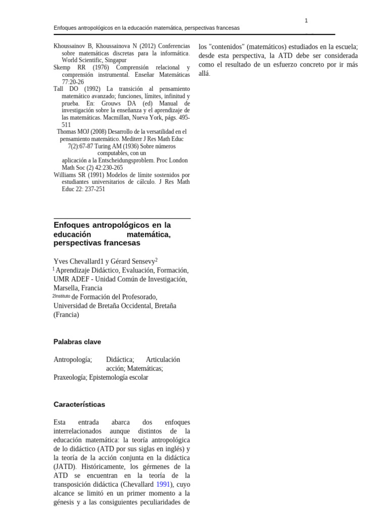 Enfoques Antropológicos en Matemáticas | PDF | Conocimiento | Enseñando