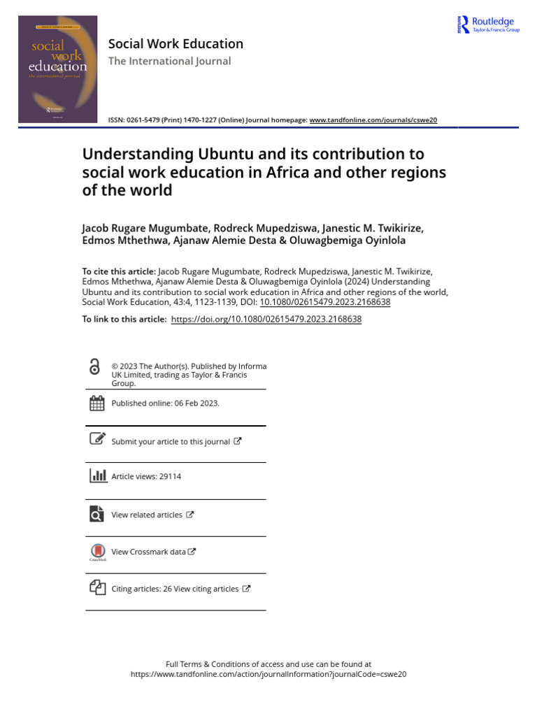 Understanding Ubuntu and Its Contribution To Social Work Education in ...
