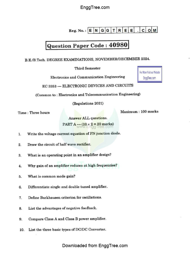 EC3353 Electronic Devices Question Paper | PDF