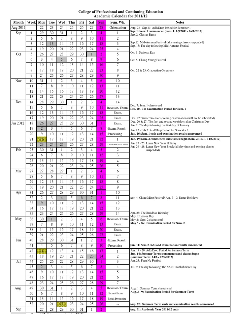 2011/12 Academic Calendar Overview | PDF | Observances | Holidays