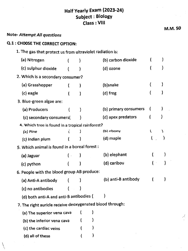 Icse Class 8 Hy Biology 300524 2024 | PDF