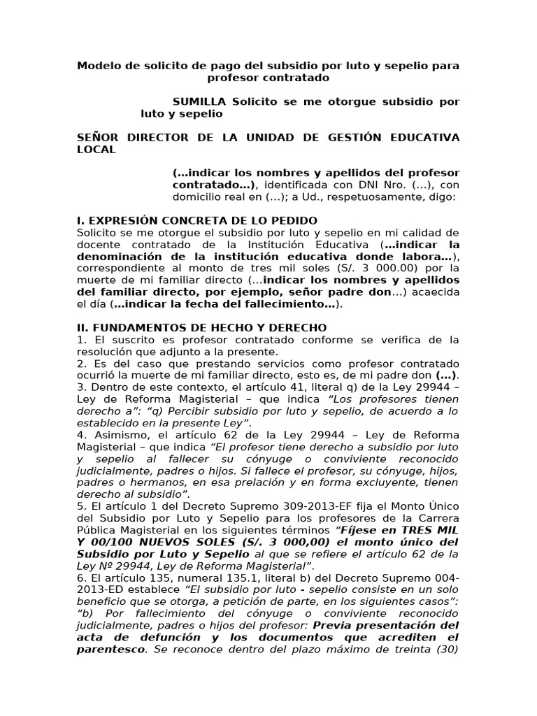 Solicitud de Subsidio por Luto y Sepelio | PDF