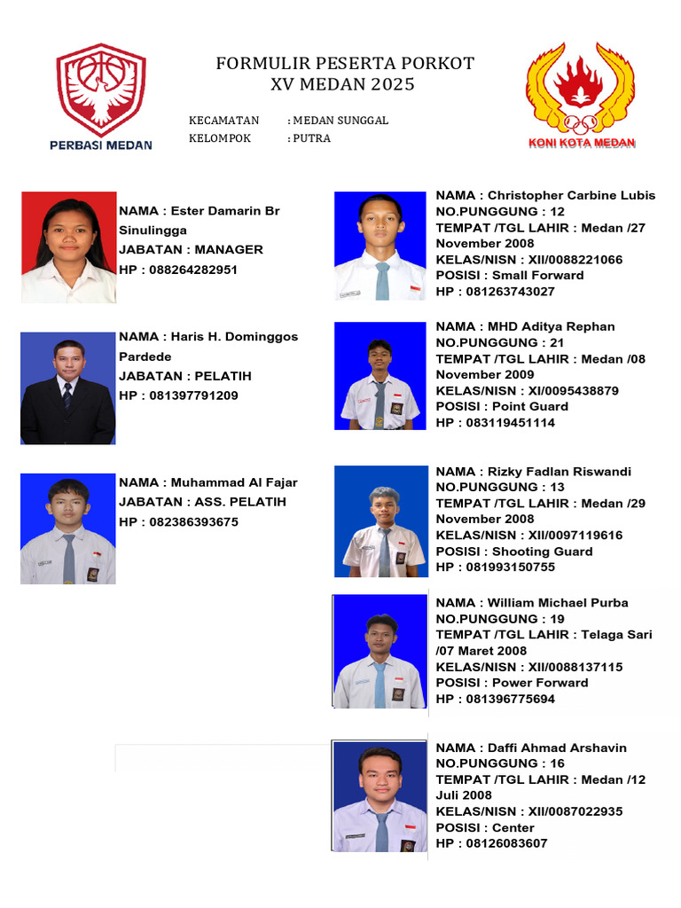Formulir Peserta PORKOT XV Medan 2025 | PDF