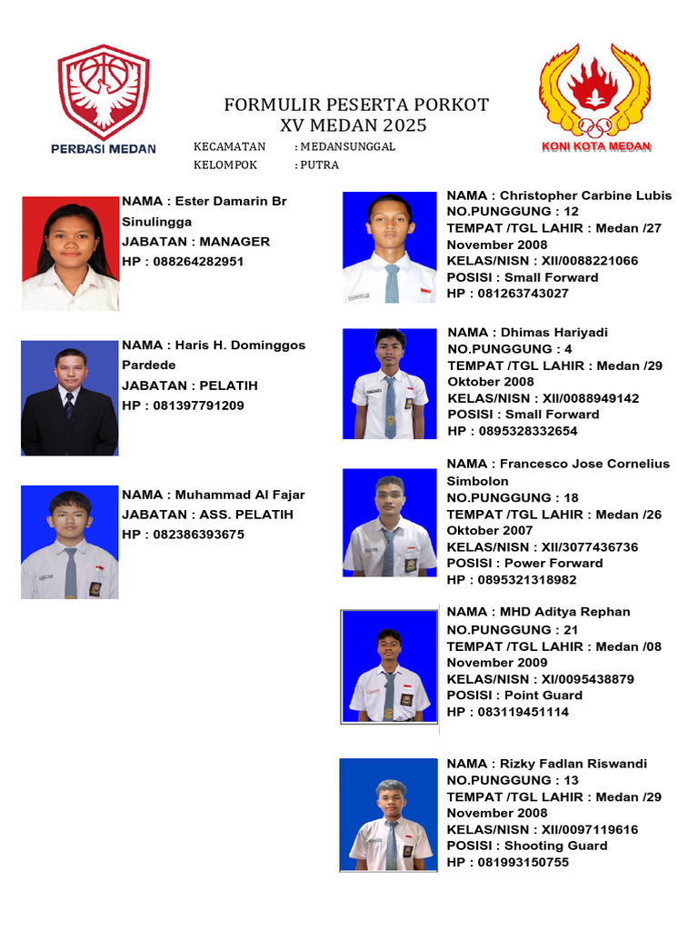 Formulir Peserta PORKOT XV Medan 2025 | PDF