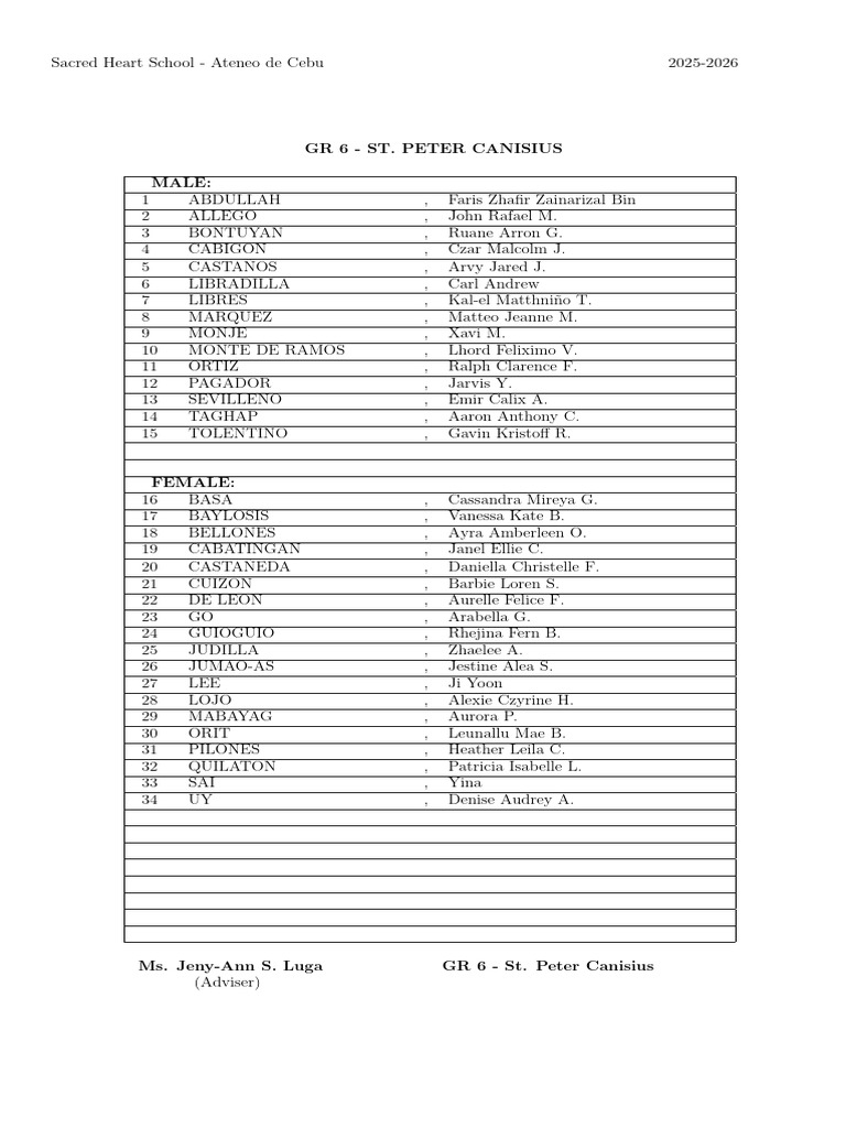 Grade 6 Canisius 2025-2026 | PDF