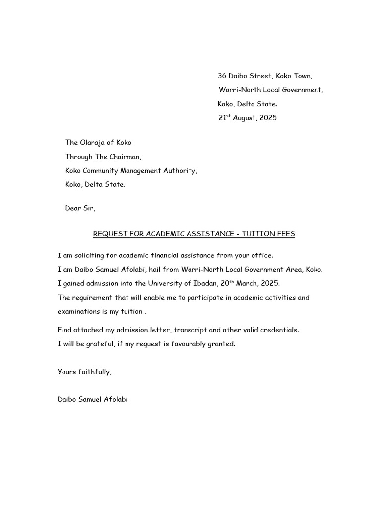 Letter - Daibo Samuel Ofalabi | PDF
