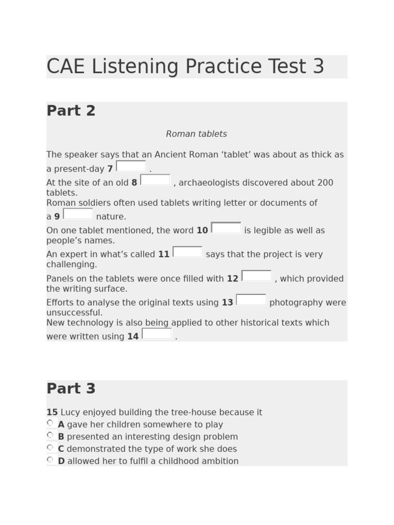 CAE Listening Practice Test Overview | PDF | Parachuting | Cherry