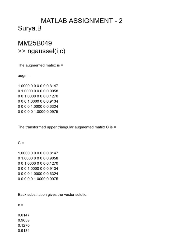 MM25B049 Matlab Assignment 2 | PDF | Algorithms | Numerical Analysis