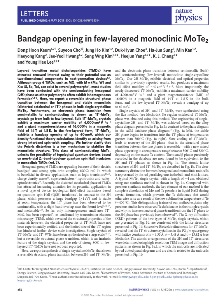 MoTe2 Synthesis Using NaCl | PDF | Band Gap | Raman Spectroscopy