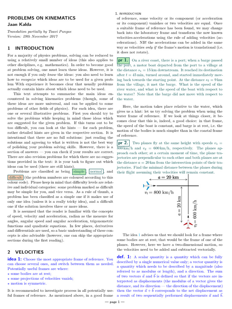 Jaan Kalda Handouts | PDF | Velocity | Euclidean Vector