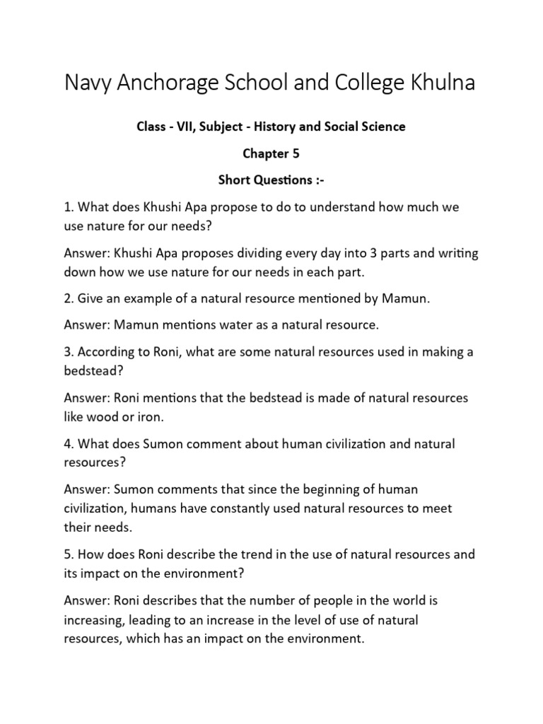 HSS STD-VII Final Term Syllabus Chapters Short Questions With Answers ...