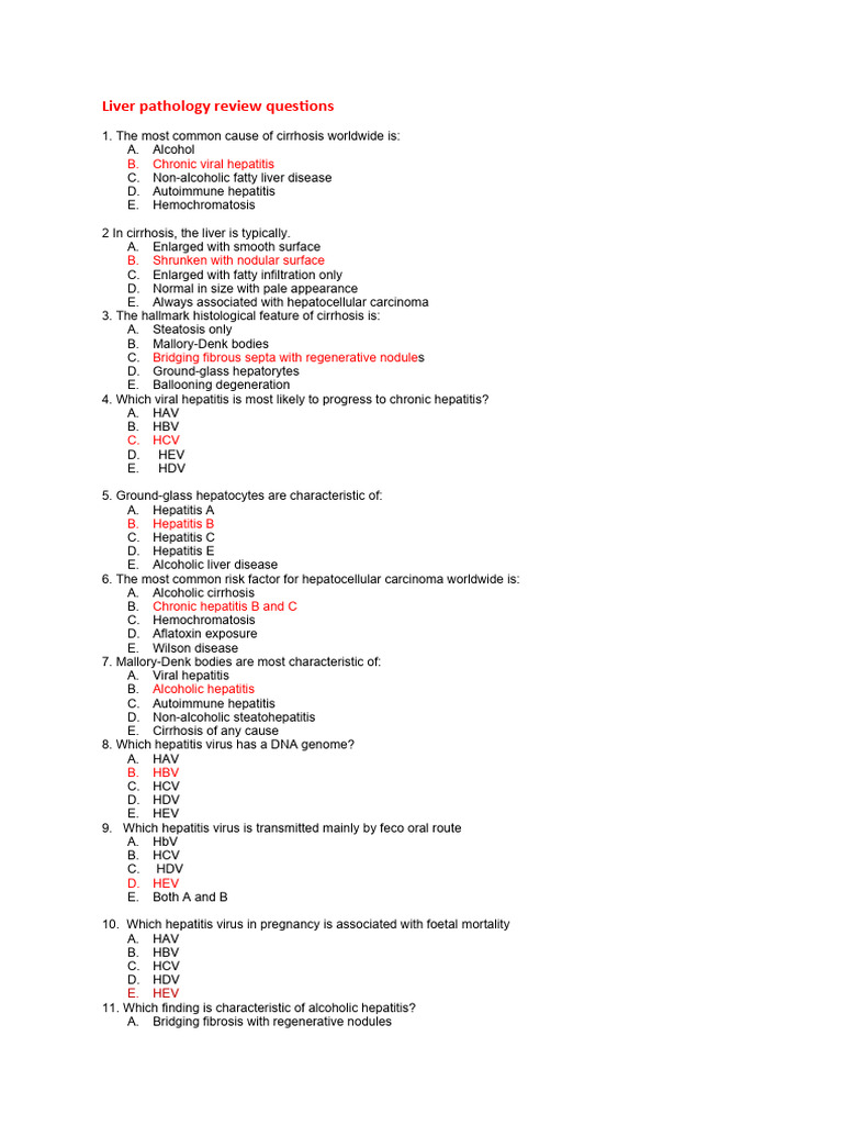 Liver Pathology Review Questions | PDF | Hepatitis | Hepatitis B