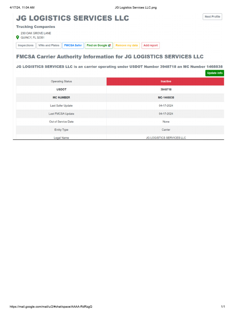 JG Logistic Services LLC | PDF