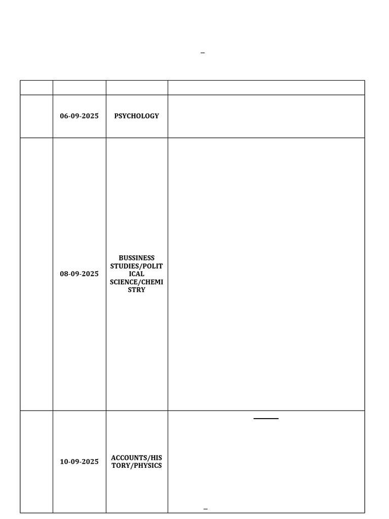 Class 11 Mid Term Exam Date Sheet 2025 | PDF | Chemistry | Science