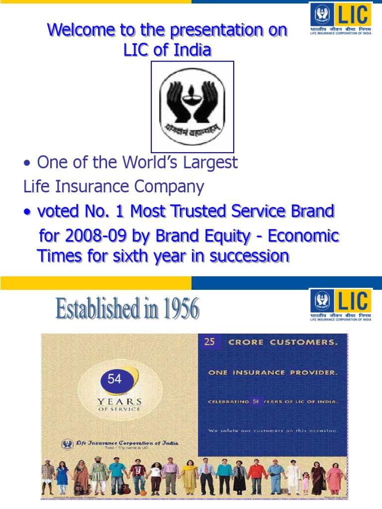 Welcome To The Presentation On LIC of India: - One of The World's ...
