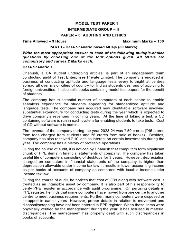 Mock Test Papers of CA Intermediate | PDF | Auditor's Report | Audit