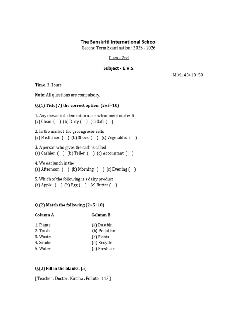 EVS Exam Paper Madhu Mam | PDF | Economy And The Environment | Pollution