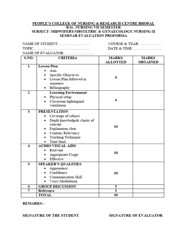 Seminar Obg Evaluation Performa | PDF
