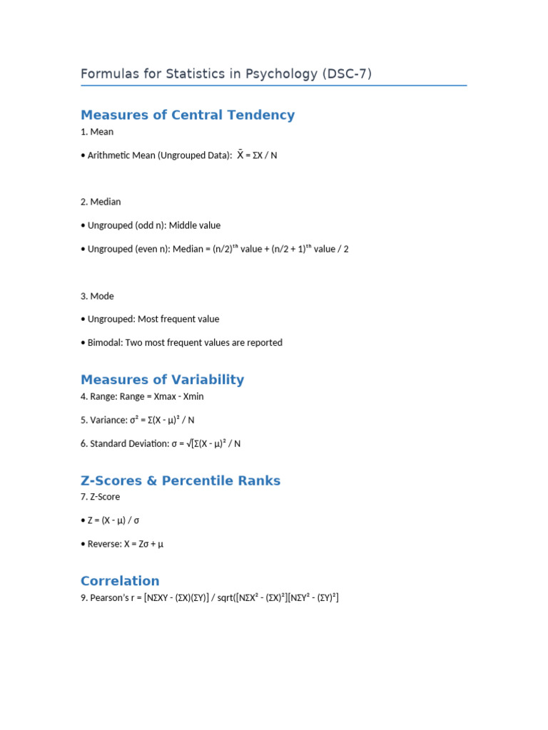 Statistics in Psychology: Key Formulas | PDF | Level Of Measurement ...