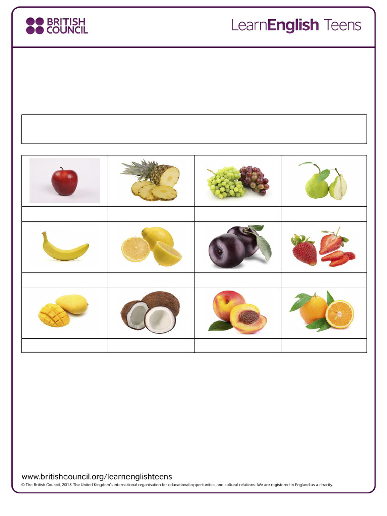 Fruit Vocabulary Exercises for Learning | PDF