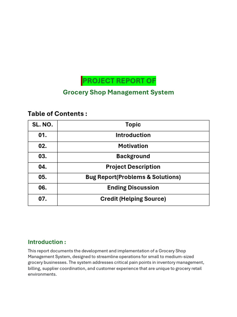 Grocery Shop Management System Report | PDF | Point Of Sale | Software ...