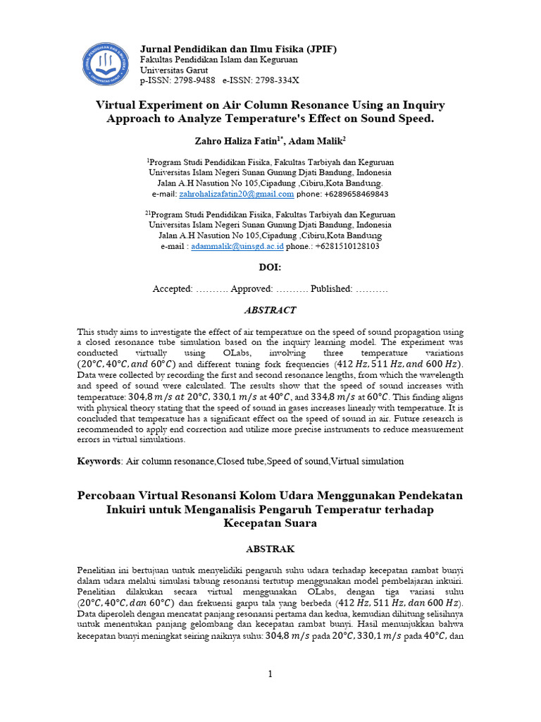 Virtual Experiment On Air Column Resonance Using An Inquiry Approach To ...