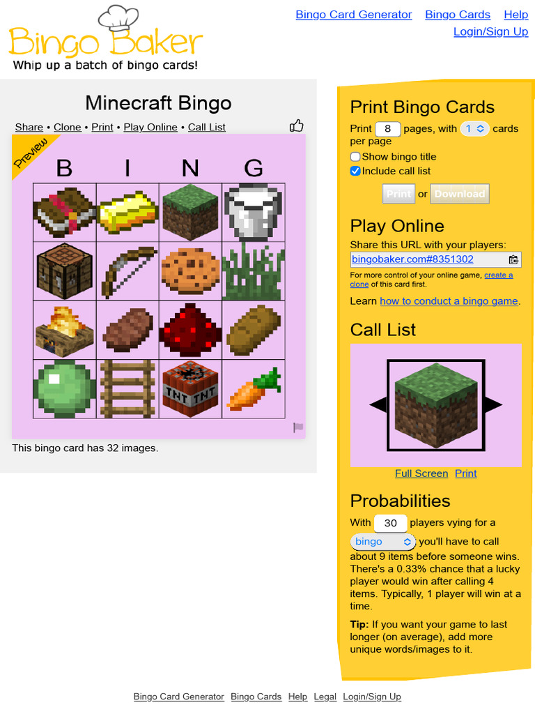 Minecraft Bingo Card | PDF | Play (Activity) | Gaming