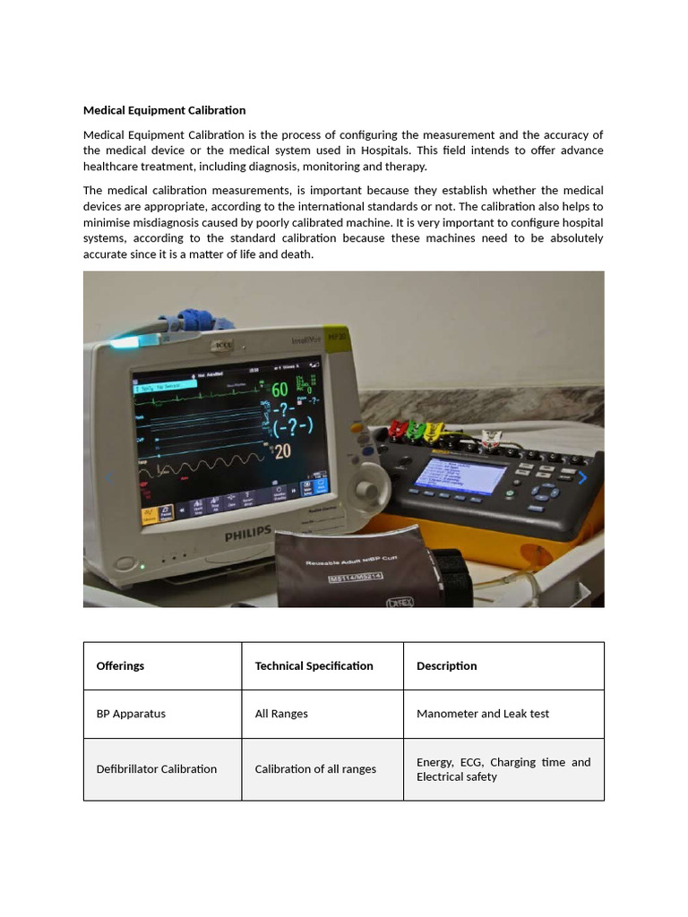 Medical Equipment Calibration Services | PDF | Calibration | Pressure ...