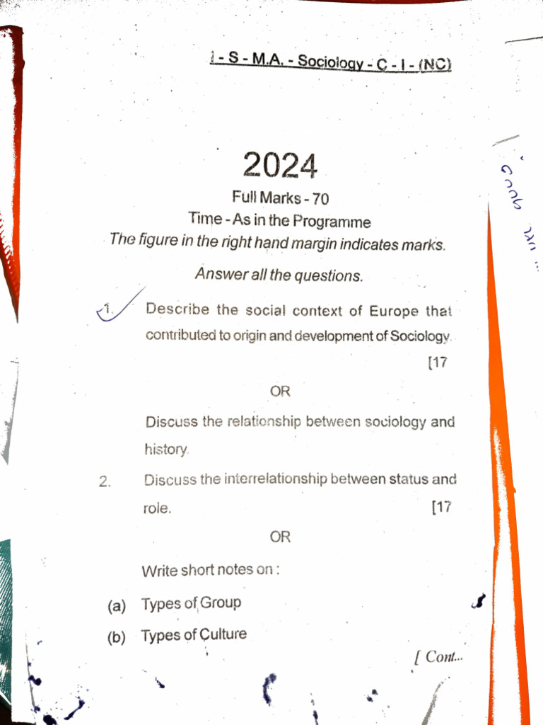 1st Sem PYQ 2024 | PDF | Sociology | Max Weber