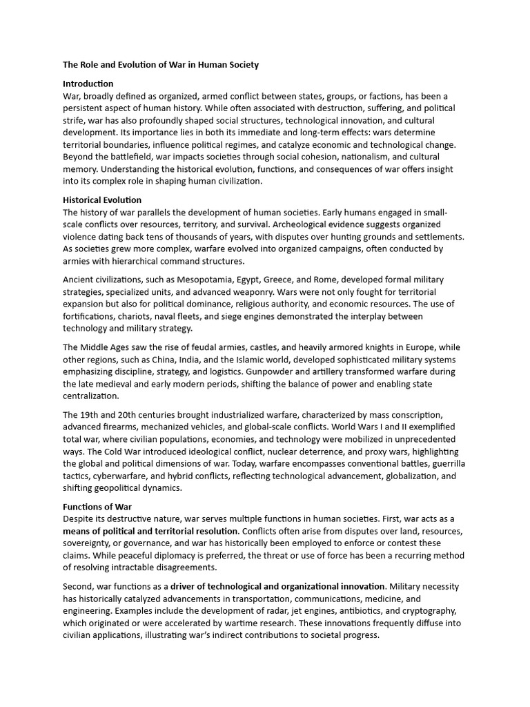 Evolution and Impact of War on Society | PDF | Military | Military History