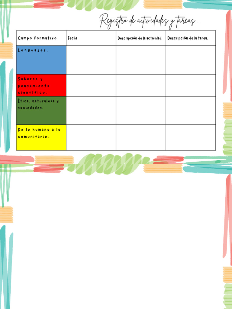 Documento A4 Horizontal Notas Marco Dibujado A Mano Verde Y Naranja PDF