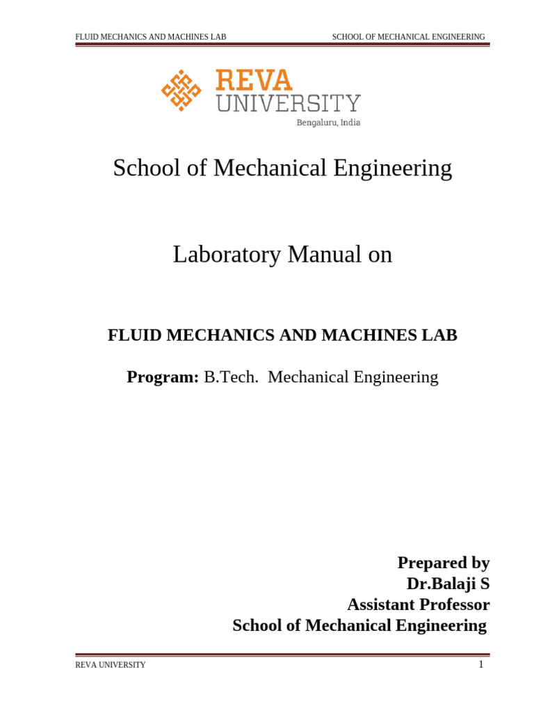 FM Lab Manual-Aug 2024, Thermal Lab Manual For Engineers Ermal ...