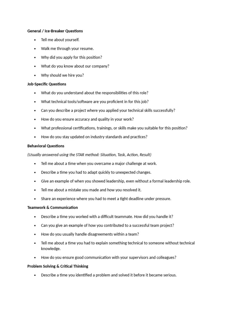 Essential Interview Questions Guide | PDF | Leadership | Psychological ...
