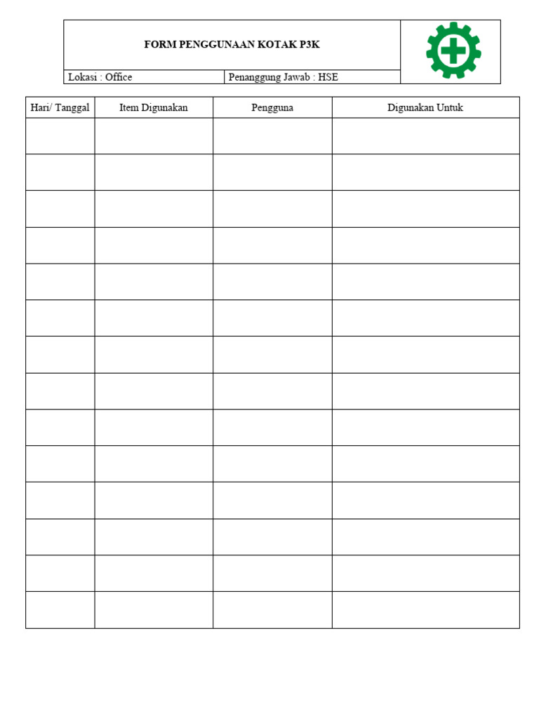 Form Penggunaan Kotak p3k | PDF